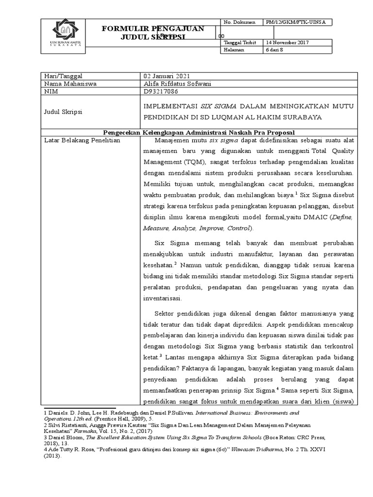 Outline Revisi 2 Pengajuan Judul (Alifa Rifdatus Sofwani) | PDF