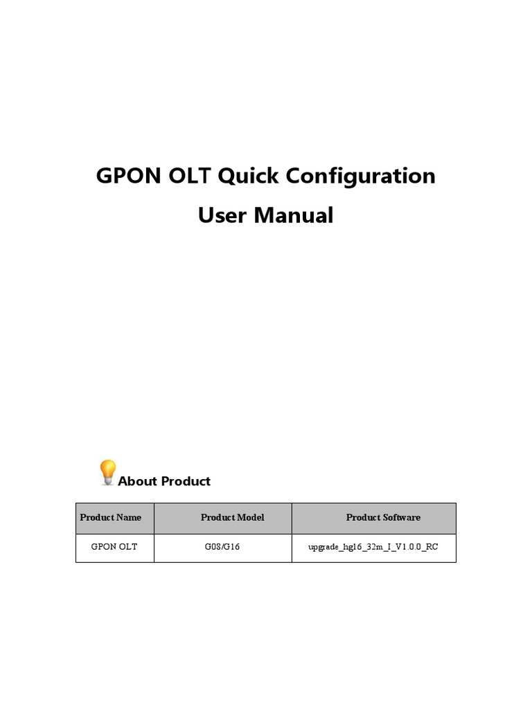 GPON OLT Quick Configuration User Manual: About Product | PDF | Internet Protocols | Online And ...