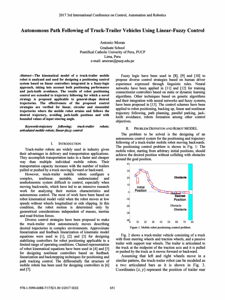 1 - Autonomous Path Following of Truck-Trailer Vehicles Using Linear-Fuzzy Control | PDF ...