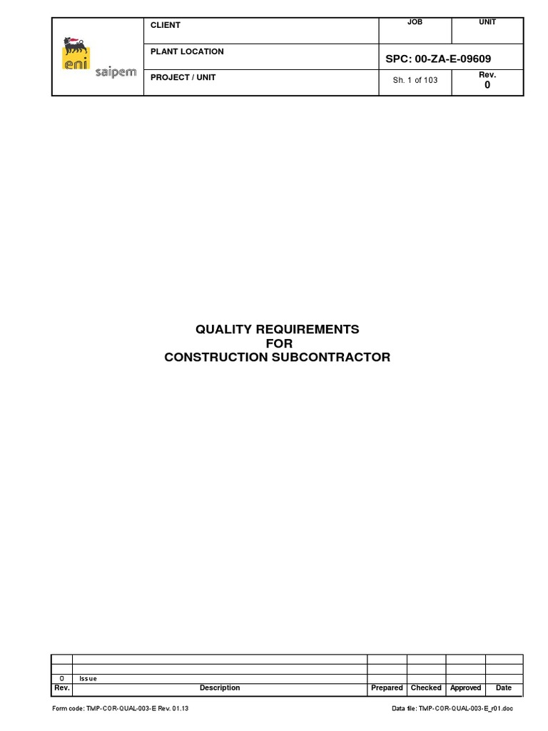 Quality Requirements For Sub Contractor | PDF | Quality Assurance ...