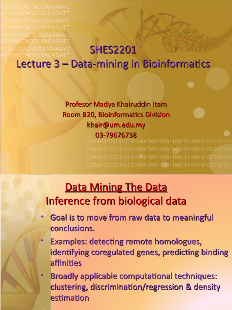 SHES2201 Lecture 3 - Data Mining in Bioinformatics | PDF ...