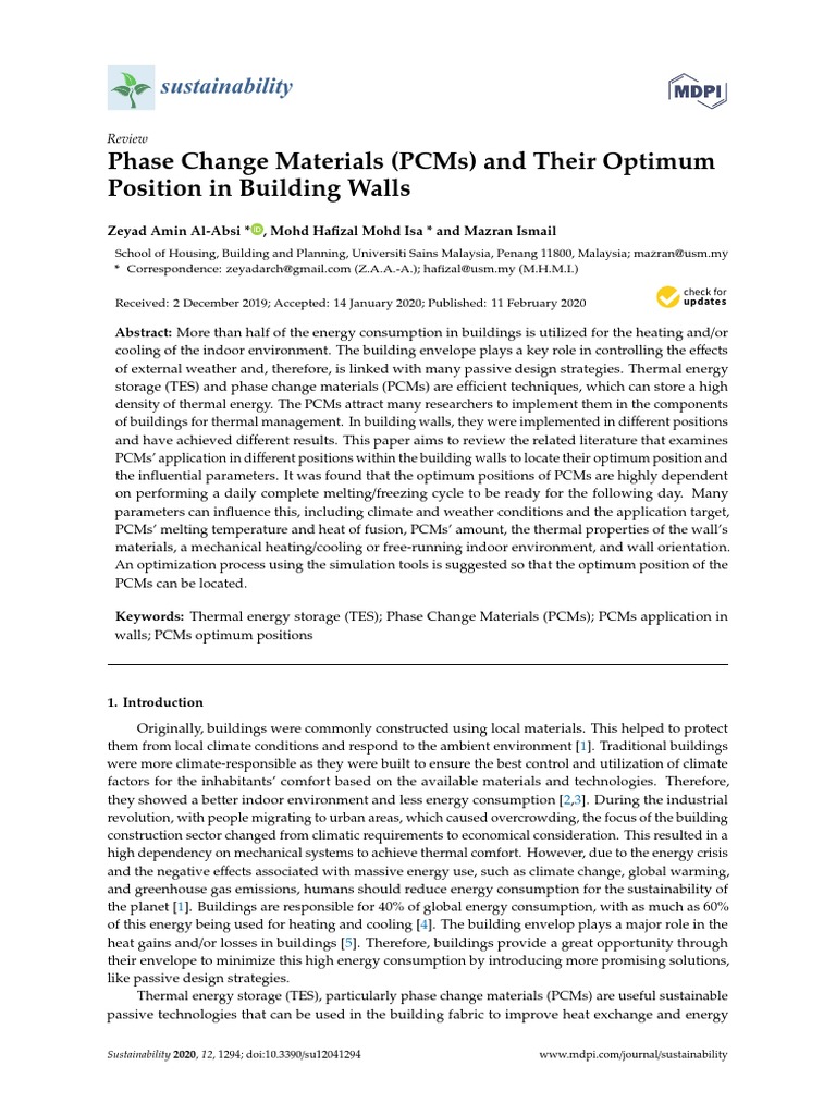 Phase Change Materials (PCMS) and Their Optimum Position in Building ...