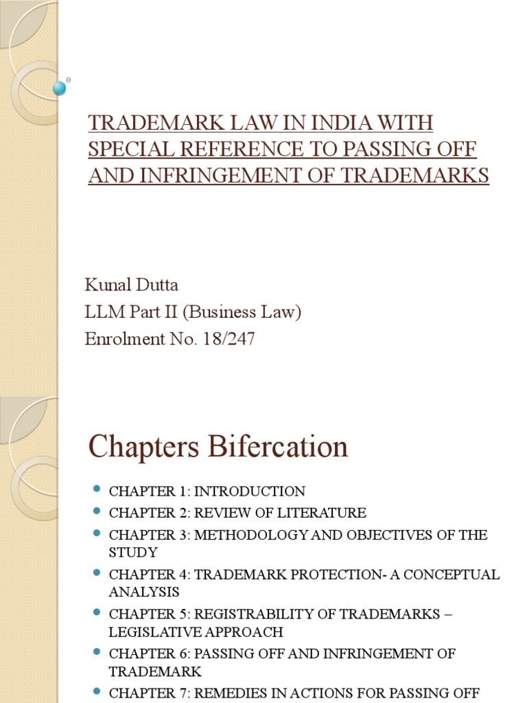 Trademark Law in India With Special Reference To Passing Off and ...