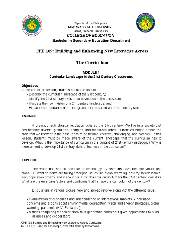 Lesson 1 - Curricular Landscape in The 21st Century Classrooms | PDF ...
