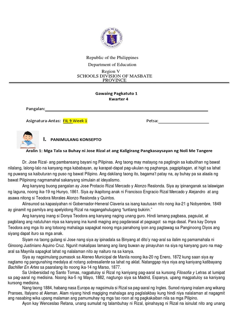 Filipino Gr. 9 Wk.1 | PDF