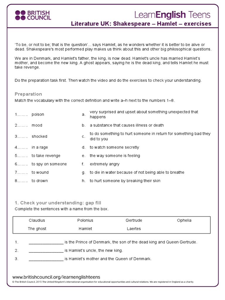 Literature UK: Shakespeare - Hamlet - Exercises: Preparation | Download ...
