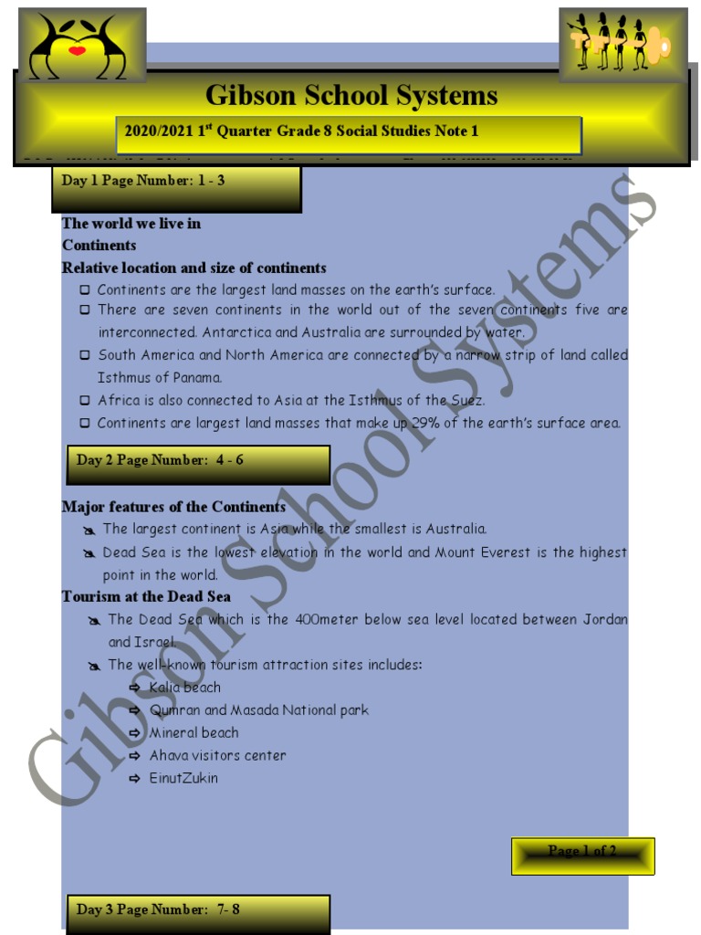 Grade 8 Social Studies Note 1 | PDF | Continent | Dead Sea