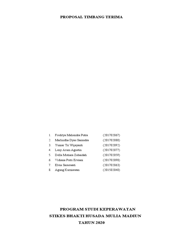 Proposal Timbang Terima: Program Studi Keperawatan Stikes Bhakti Husada Mulia Madiun TAHUN 2020 ...
