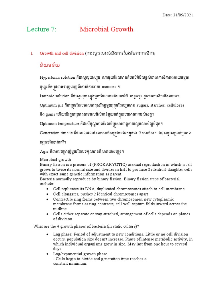 Lecture 7 Microbial Growth | PDF | Bacteria | Cell Growth