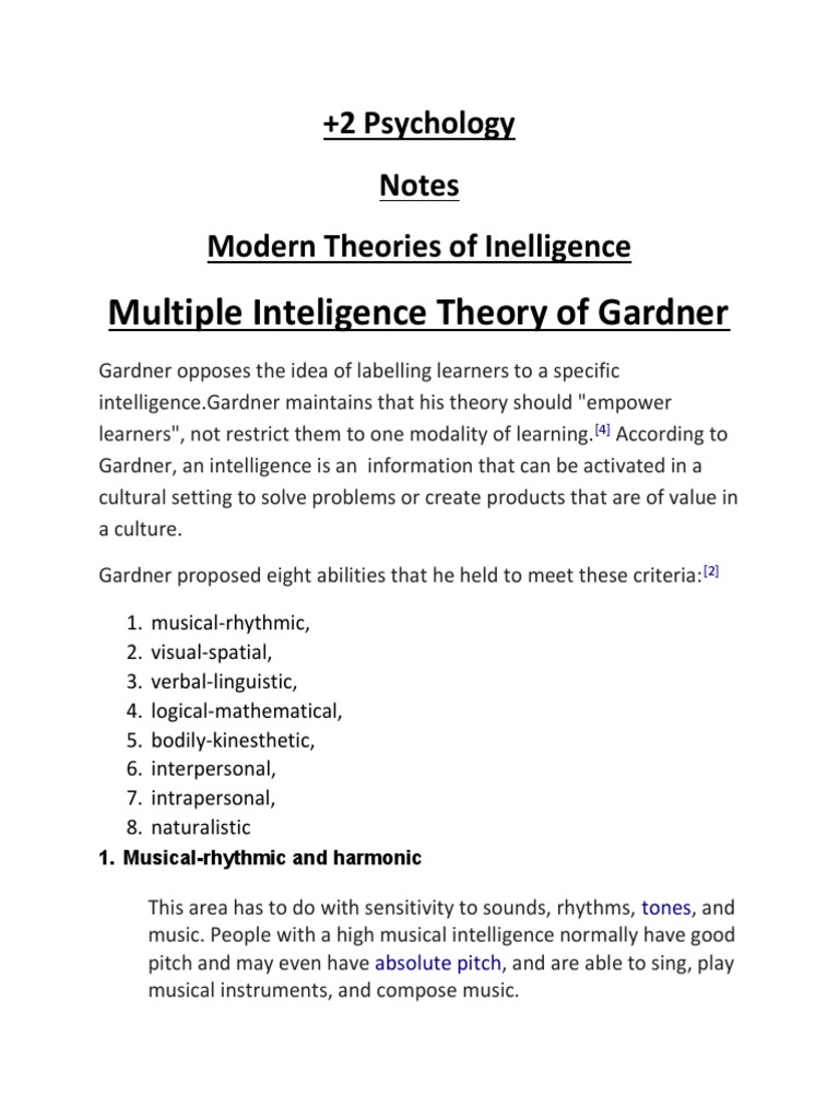 Multiple Inteligence Theory of Gardner: +2 Psychology Notes Modern ...