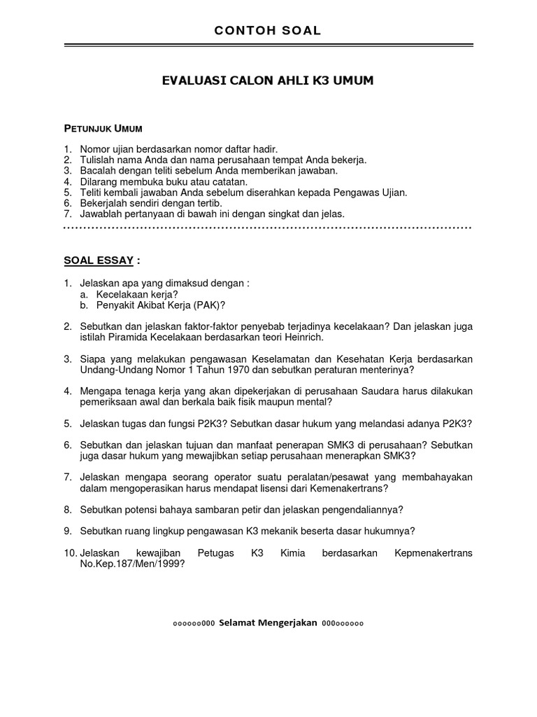 Contoh Soal Essay AK3 Umum | PDF | Karier & Perkembangan | Bisnis
