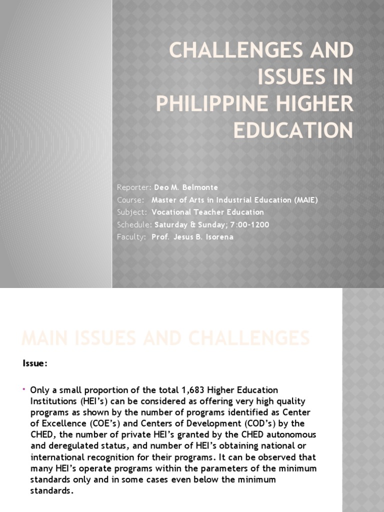 Challenges and Issues in Philippine Higher Education Report No 2 | PDF ...