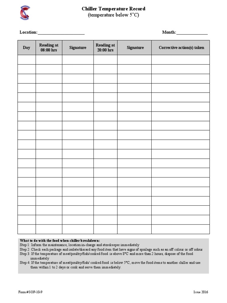 Form # SOP-10-9 Chiller Temperature Record | PDF | Finance & Money ...