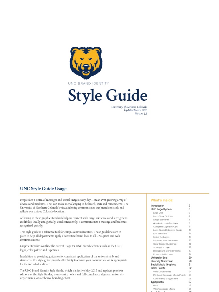 UNC Style Guide 2018 | Download Free PDF | Logos | Brand