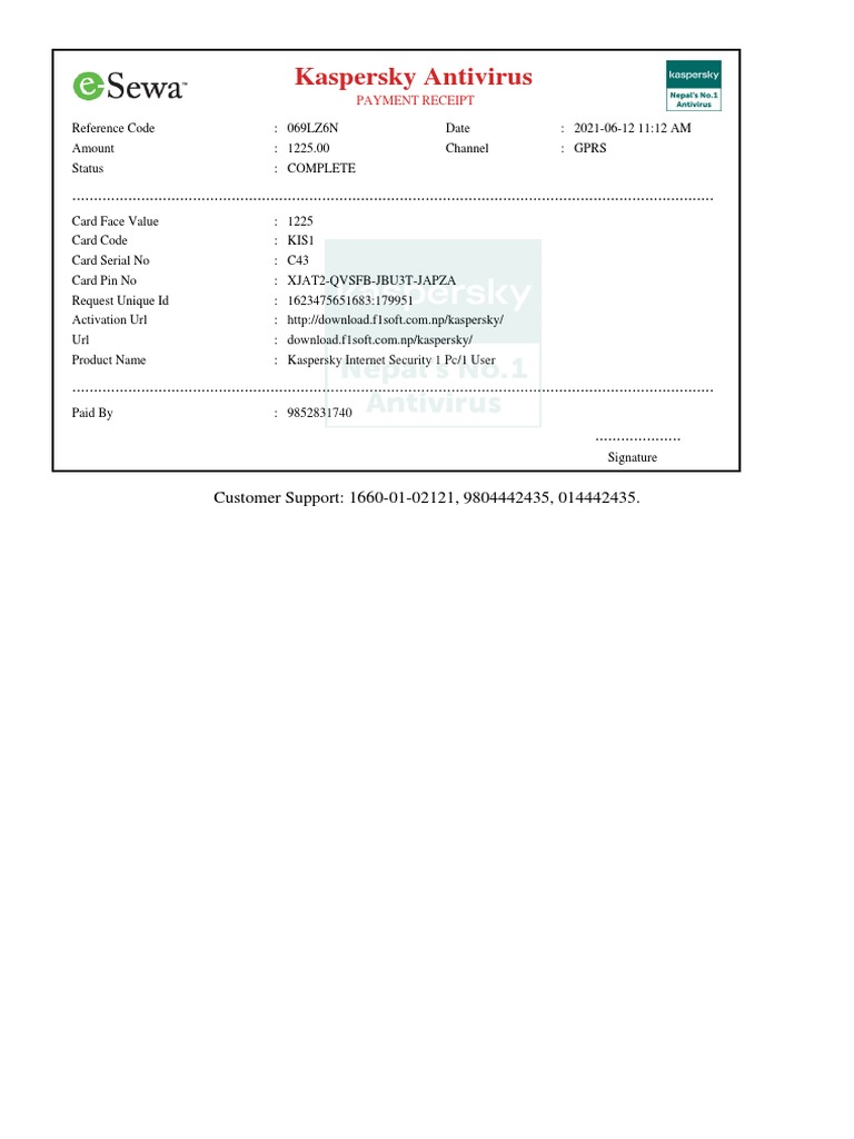 Kaspersky Antivirus Payment Receipt | PDF