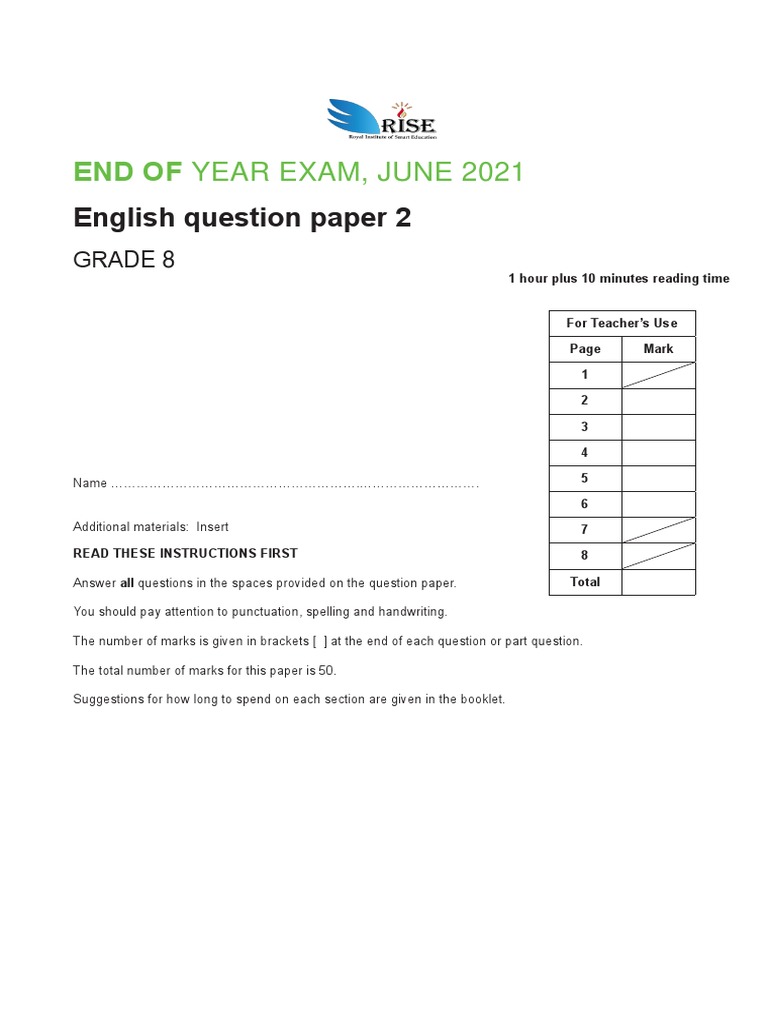 Gr8 - English Paper 2 - Question | PDF | Writing