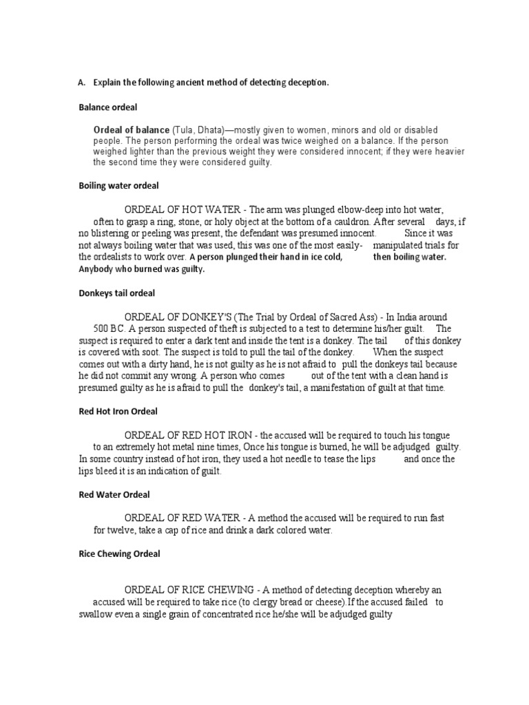 Explain The Following Ancient Method Of Detecting Deception Pdf