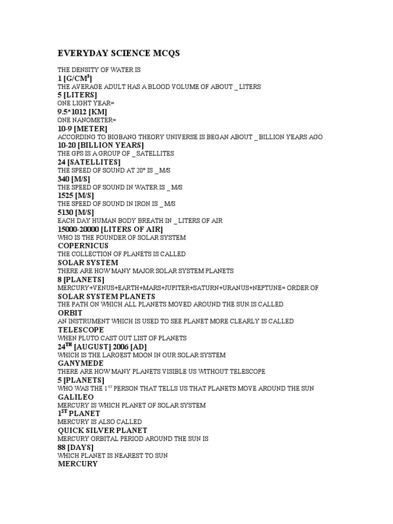 An Extensive Collection of Science Multiple Choice Questions Covering a ...