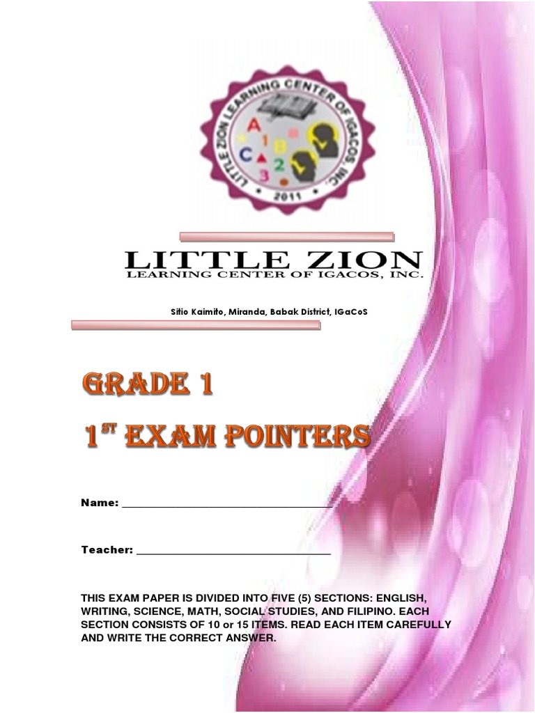 Grade 1 Exam POINTERS | PDF | Test (Assessment) | Syntax