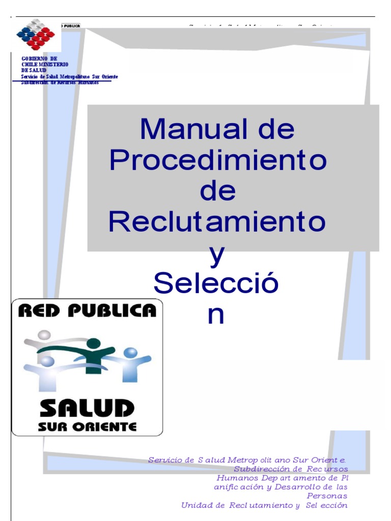 Manual de Procedimiento de Reclutamiento y Seleccion Ministerio de Salud Subdireccion de ...