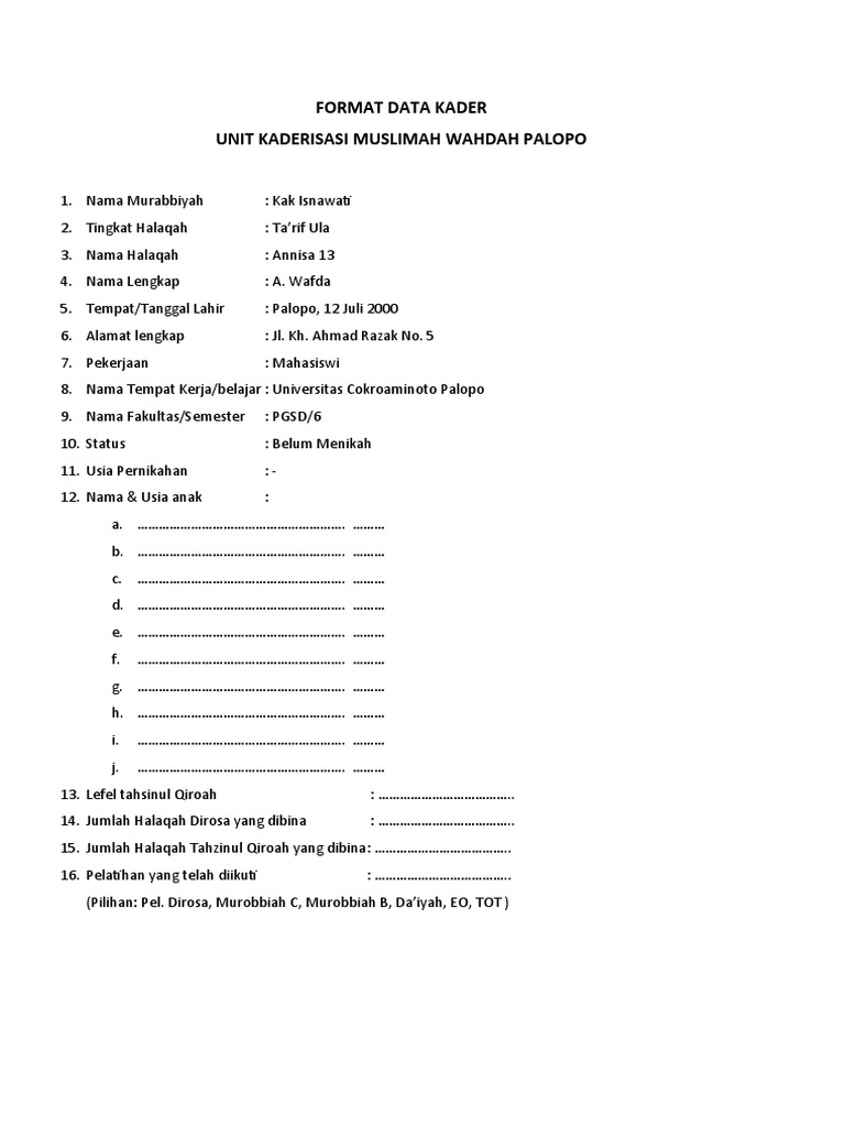 Format Data Kader | PDF