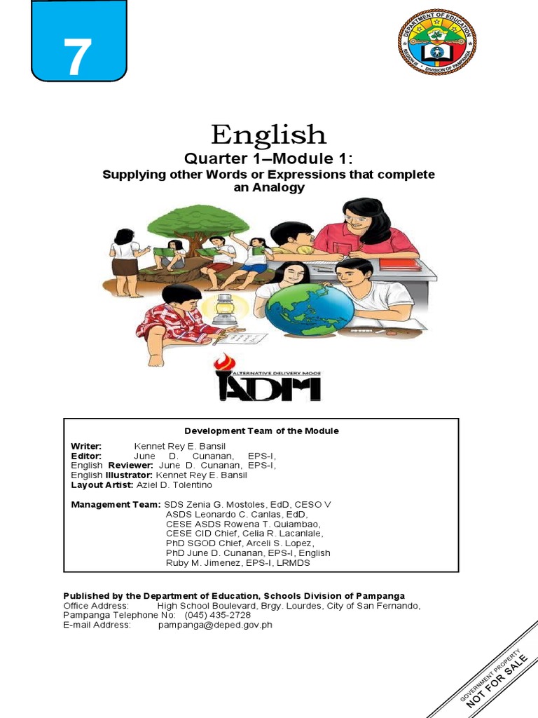 English: Quarter 1-Module 1 | PDF | Analogy | Vocabulary