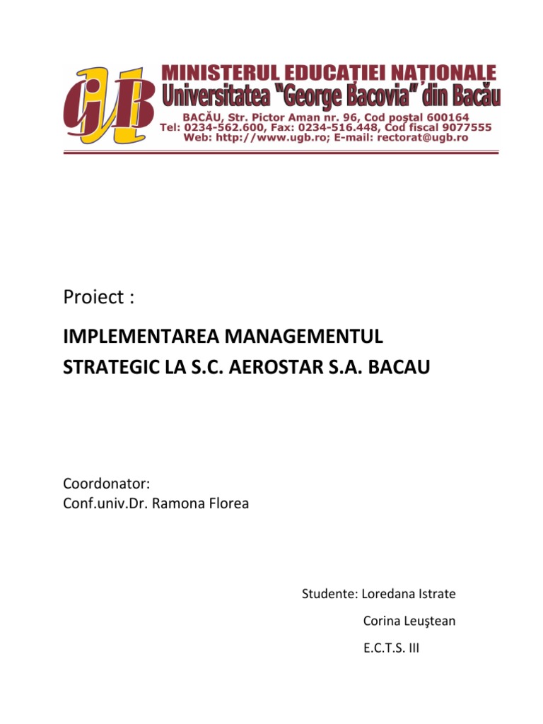 Proiect Final Management Aerostar | PDF