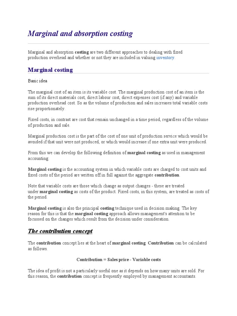 Marginal and Absorption Costing | PDF | Cost Accounting | Cost Of Goods ...