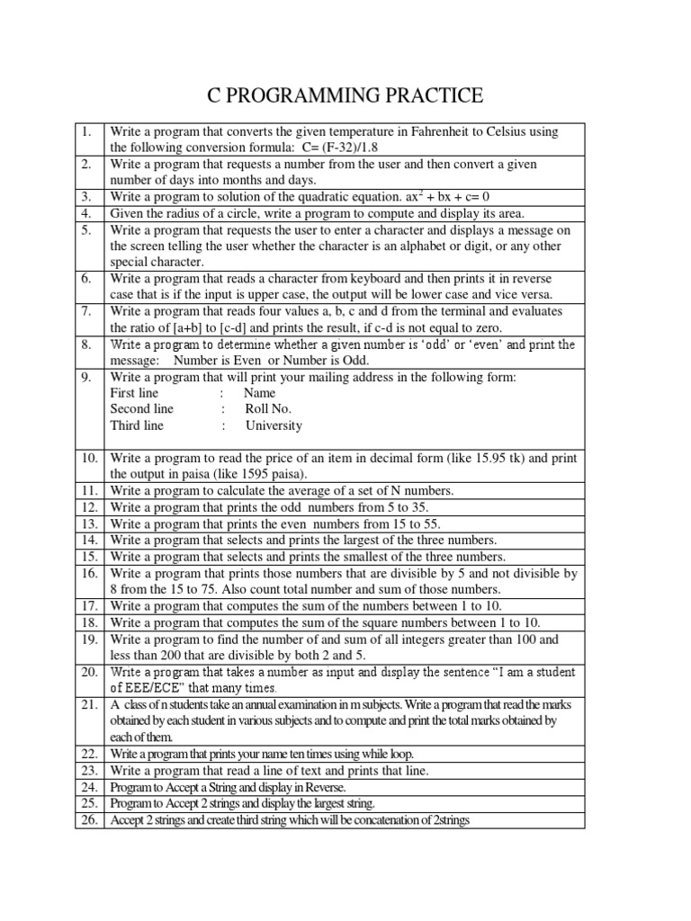 C Programming Practice | PDF | Numbers | Array Data Structure