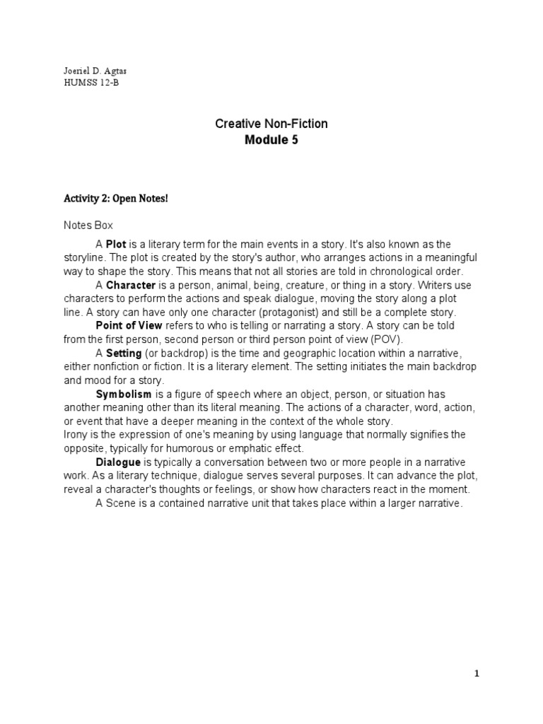 Creative NonFiction Module 5 | PDF | Narration | Plot (Narrative)