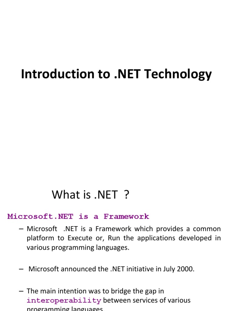 Unit 1 Intro To Net Framework Pdf C Sharp Programming Language Component Object Model