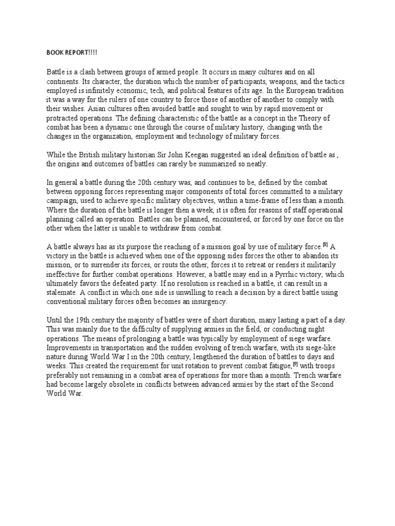 Book Report | PDF | Battles | Violent Conflict