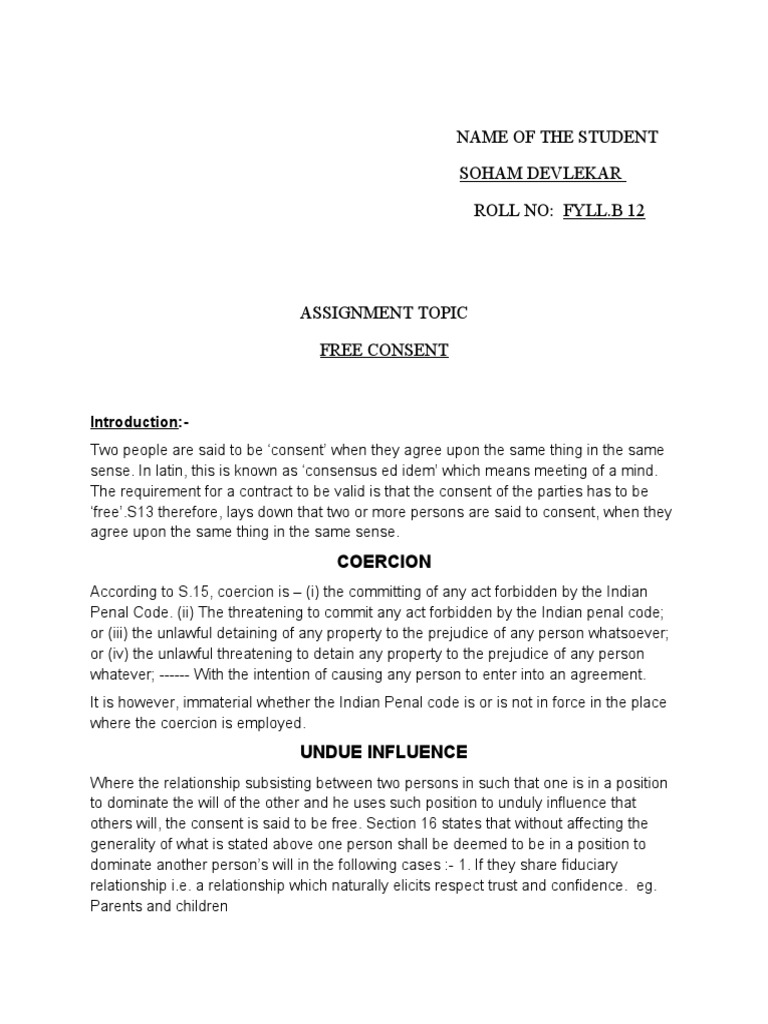 Understanding the Key Concepts of Free Consent: Coercion, Undue ...