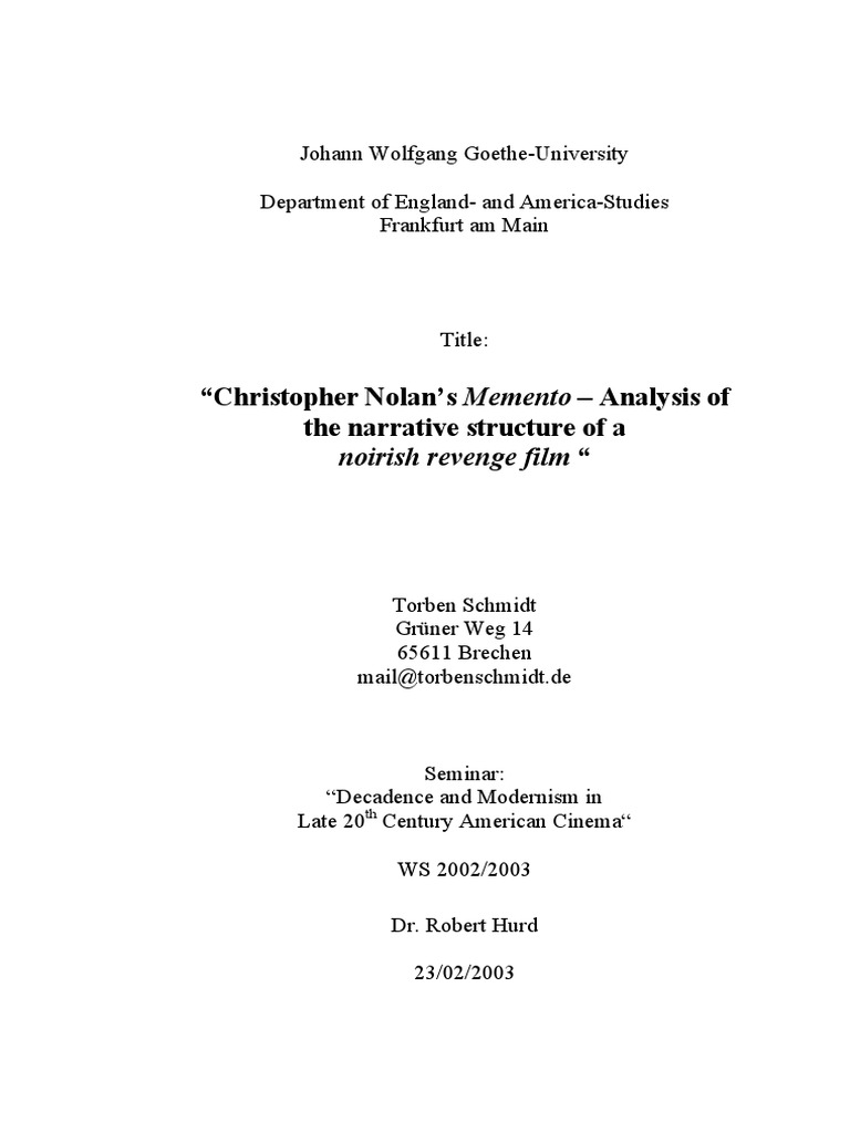 Narrative Memento Schmidt | PDF | Film Noir | Unrest