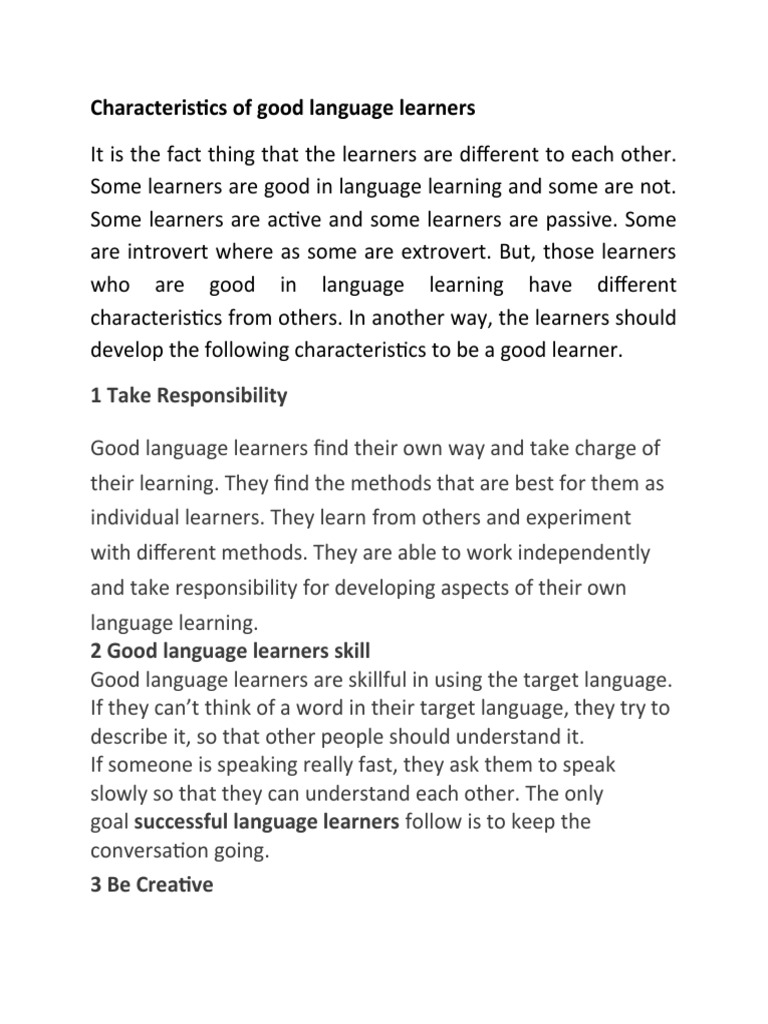Characteristics of Good Language Learners | PDF | Second Language ...