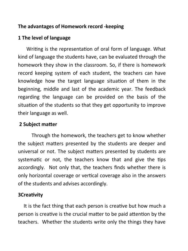 Benefits of Homework Record Keeping | PDF | Homework | Teachers