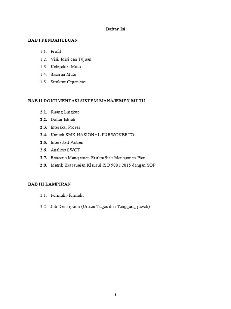 SMK Nasional Purwokerto Quality Management Documentation | PDF