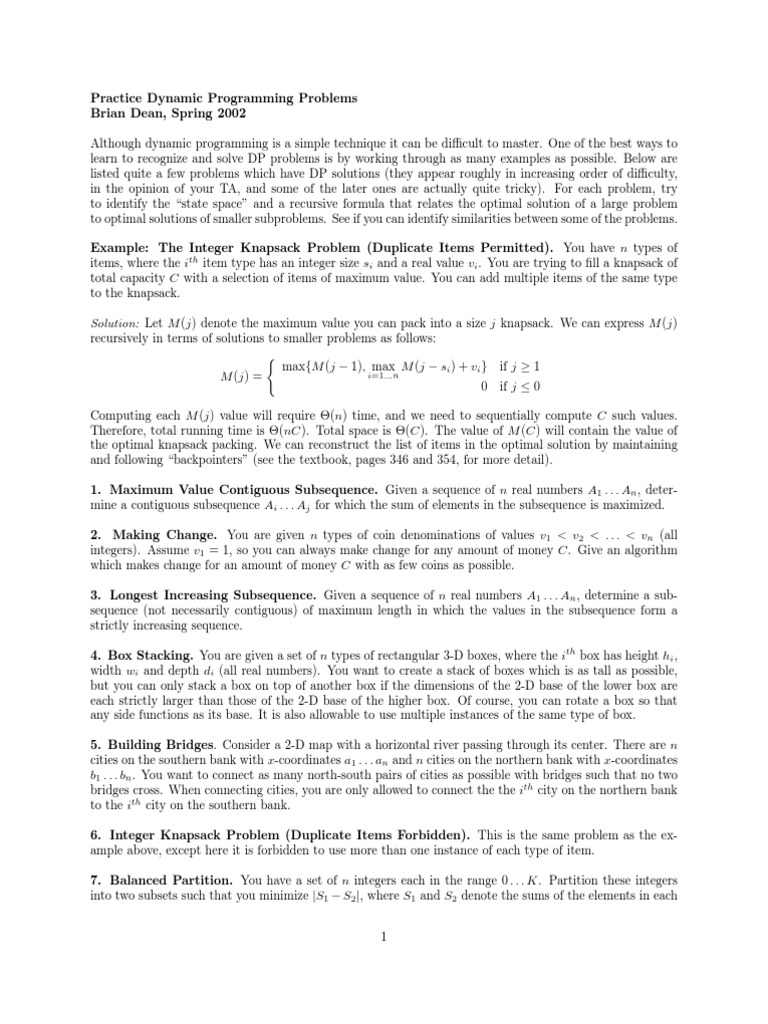 Dynamic Programming Examples Pdf Dynamic Programming Theoretical Computer Science 