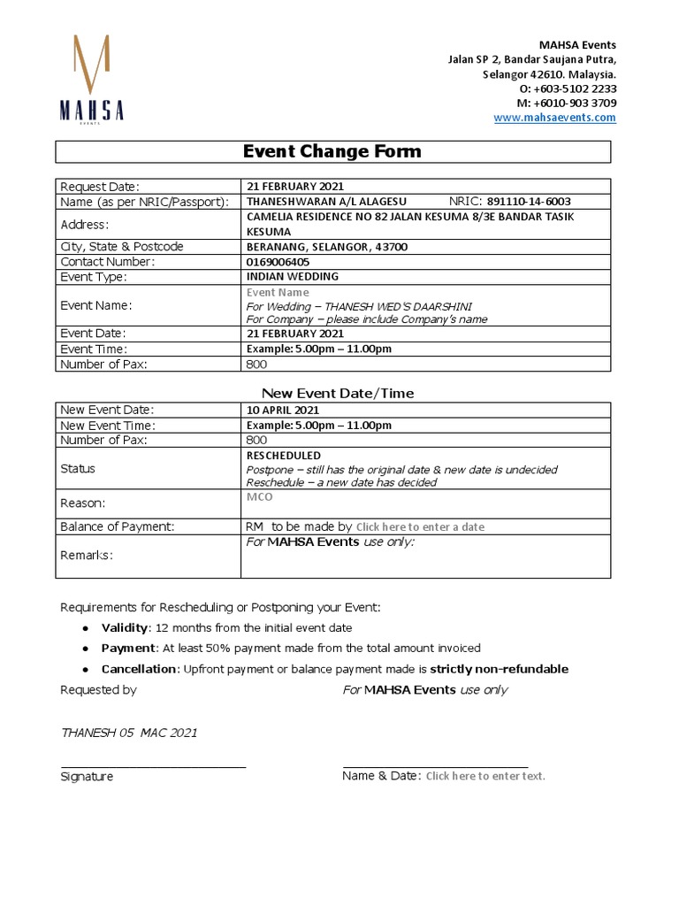 ME Event Change Form Voct20 | PDF | Money | Business