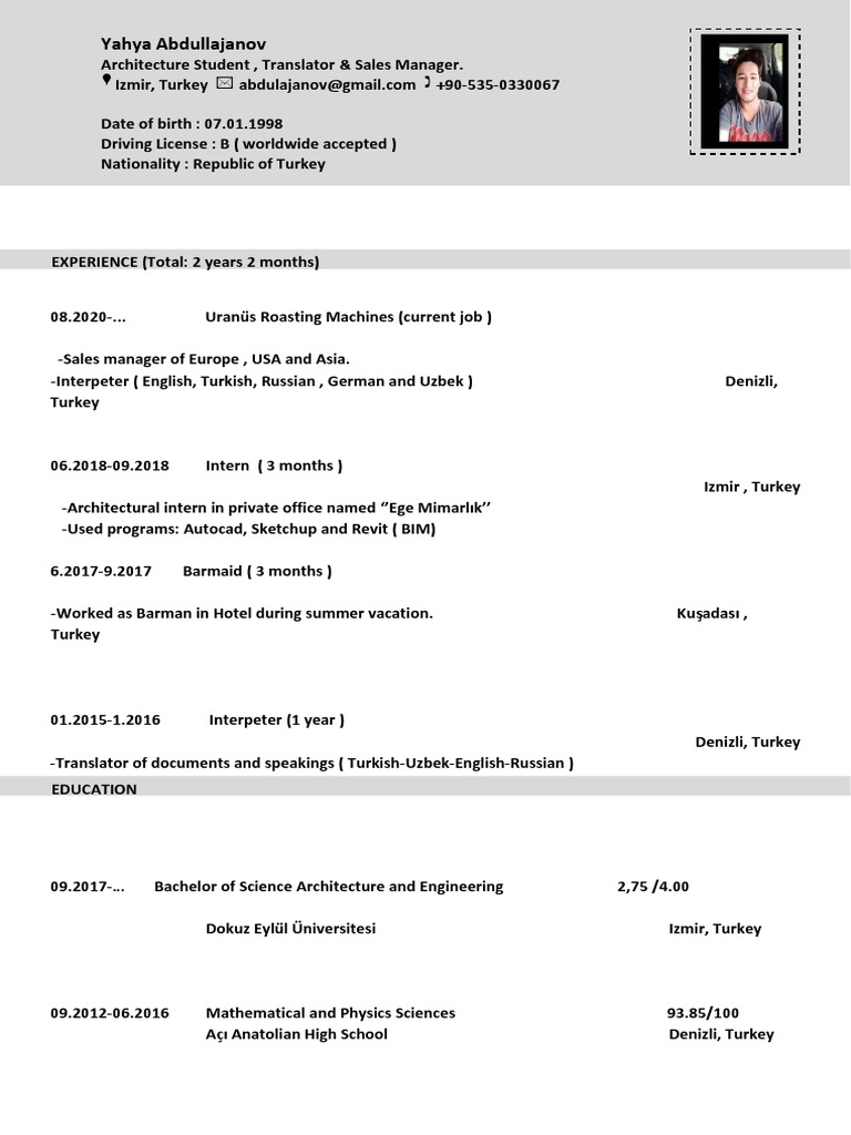 Yahya CV | PDF | Autodesk Revit | Turkey