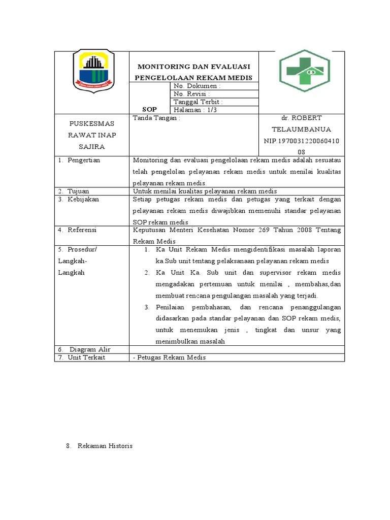 Sop Monitoring Dan Evaluasi Pengelolaan Rekam Medis | PDF | Kesehatan Holistik