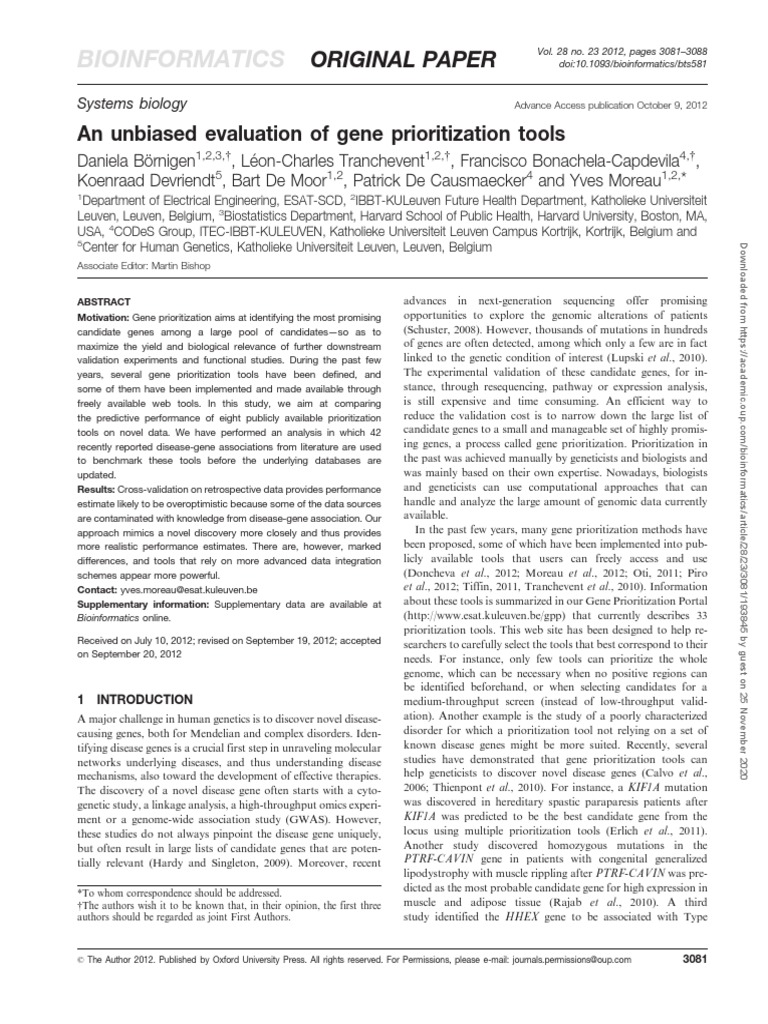 Bioinformatics: Original Paper | PDF | Bioinformatics | Receiver ...