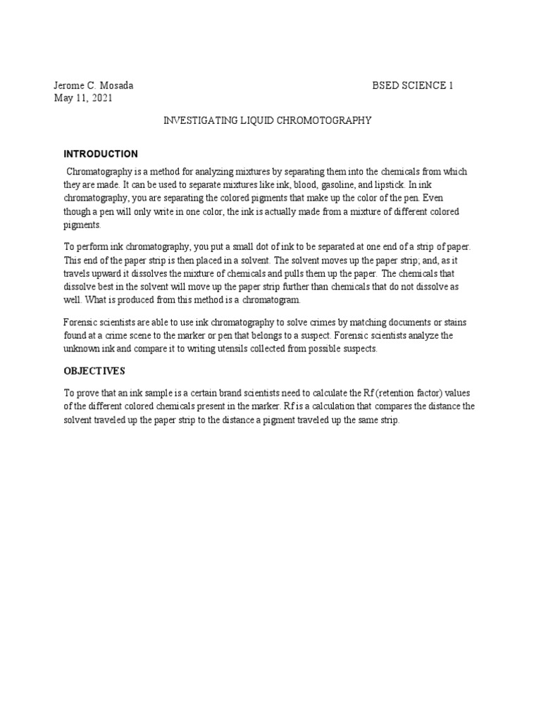 Lab Report No. X | PDF | Ink | Chromatography