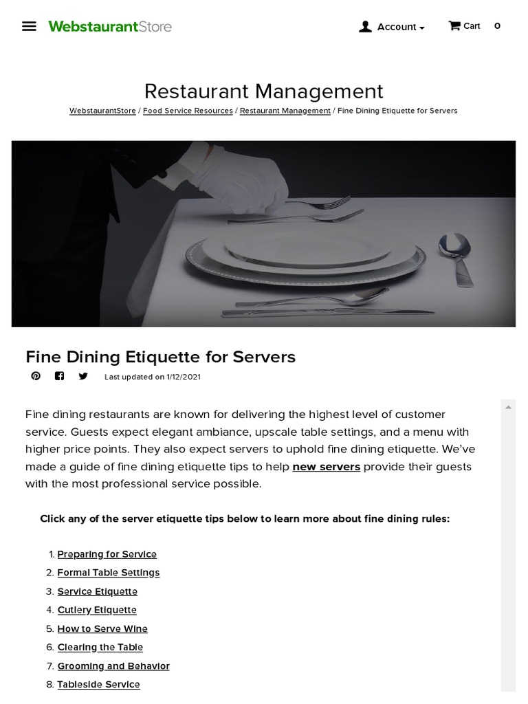 Fine Dining Etiquette - Server Tips For Fine Dining Restaurants | PDF ...