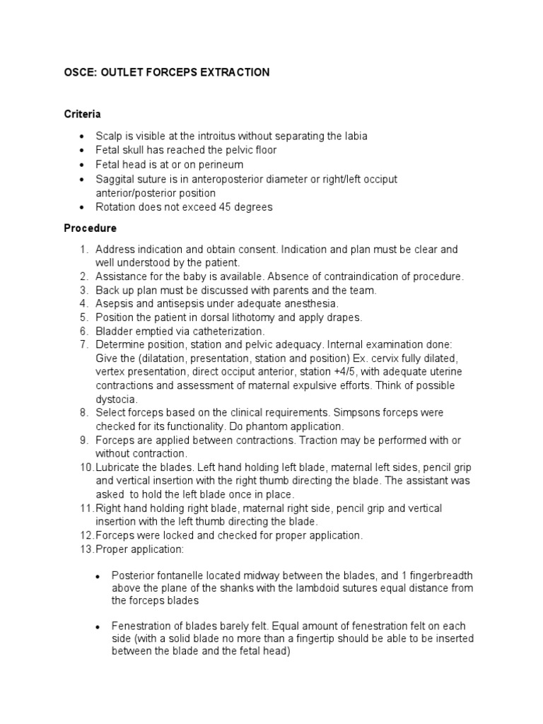 Osce: Outlet Forceps Extraction | PDF | Medical Specialties | Clinical ...