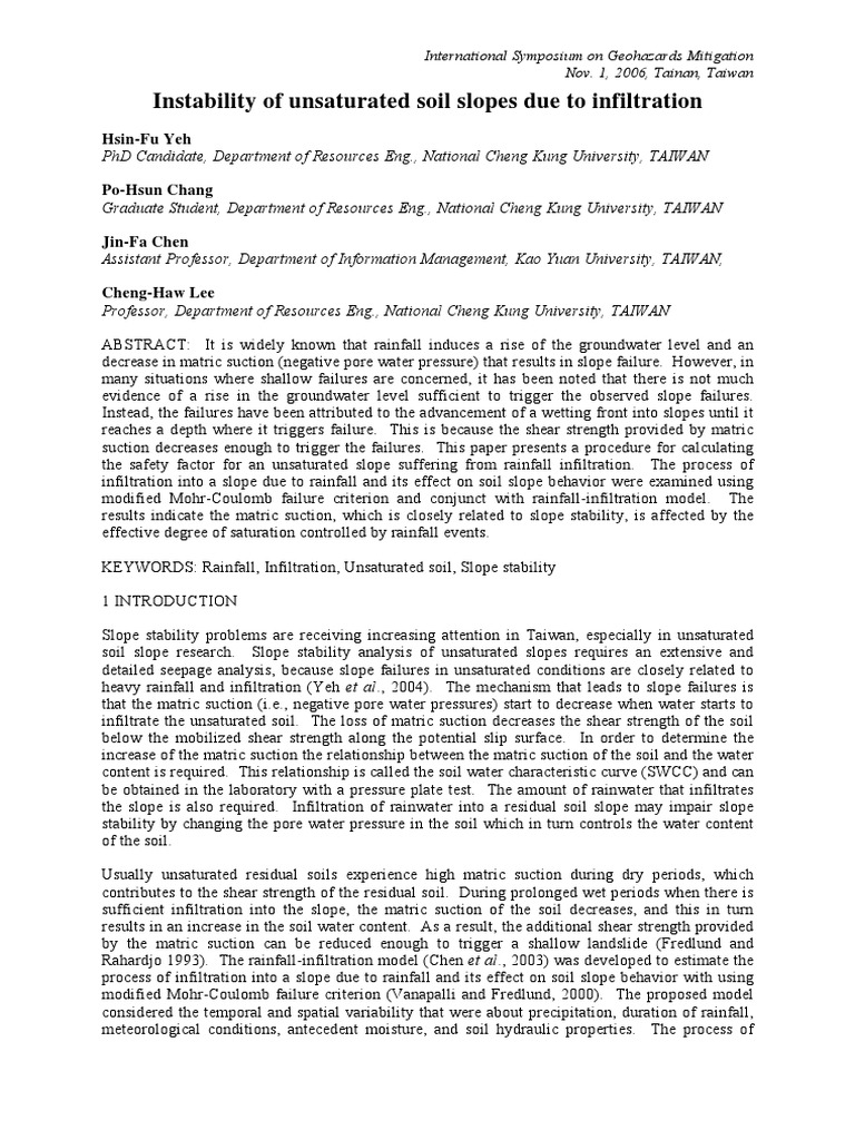 Unsaturated Soil Slope Stability Analysis | PDF | Soil | Landslide