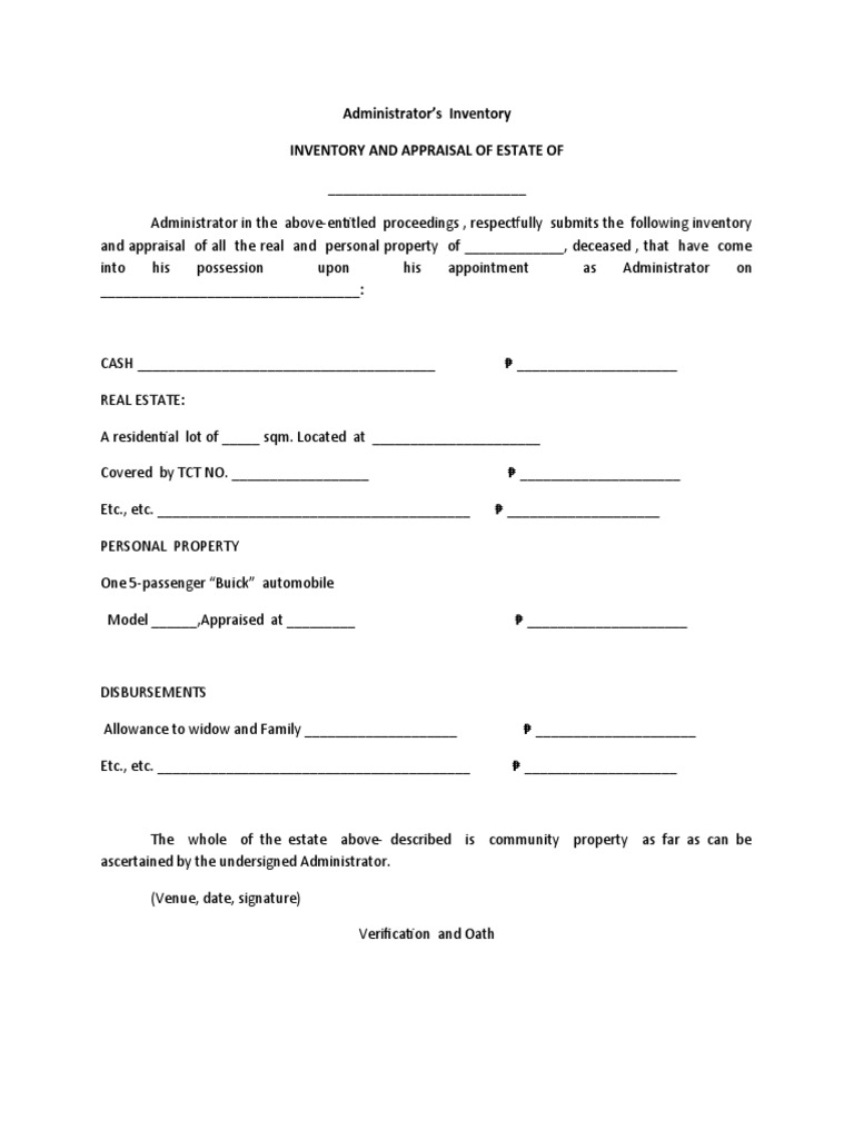 Estate Inventory and Appraisal Form | PDF | Finance & Money Management