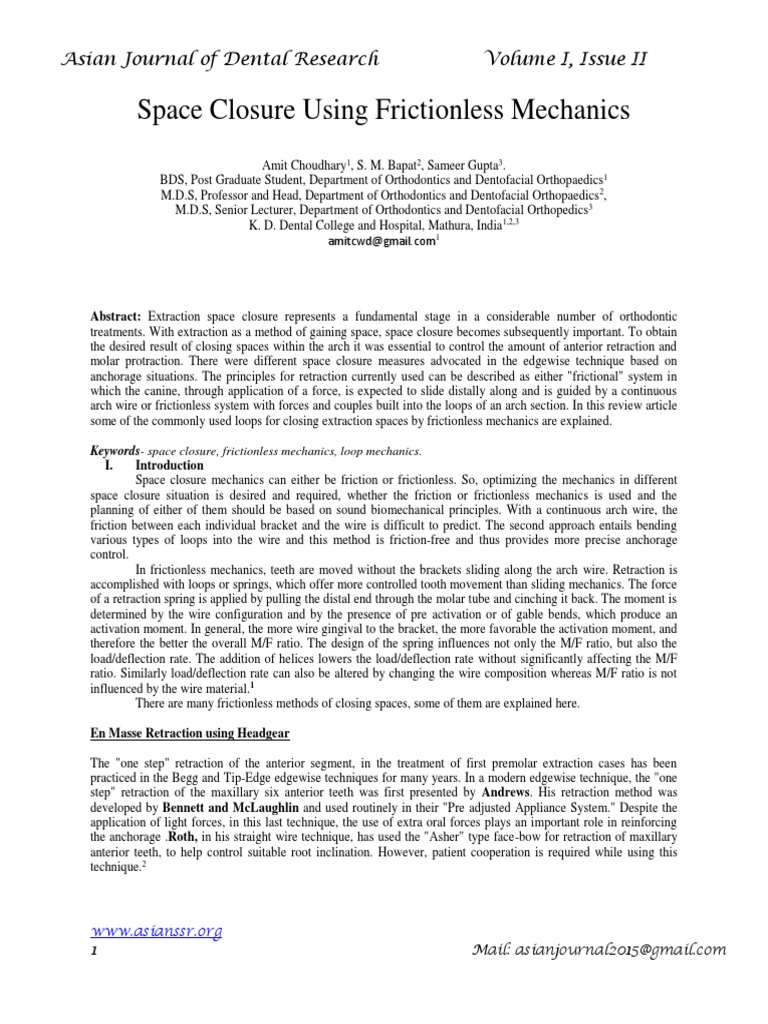 Frictionless Space Closure in Orthodontics | PDF | Orthodontics | Tooth