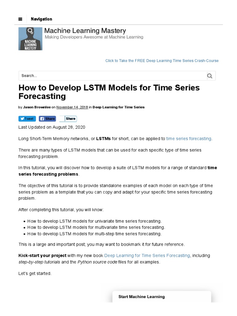 How To Develop LSTM Models For Time Series Forecasting | PDF | Time ...