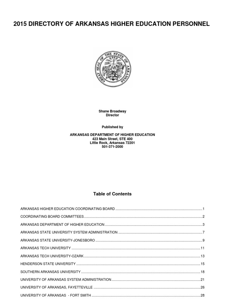 2015 Directory of Arkansas Higher Education Personnel | PDF | Arkansas ...
